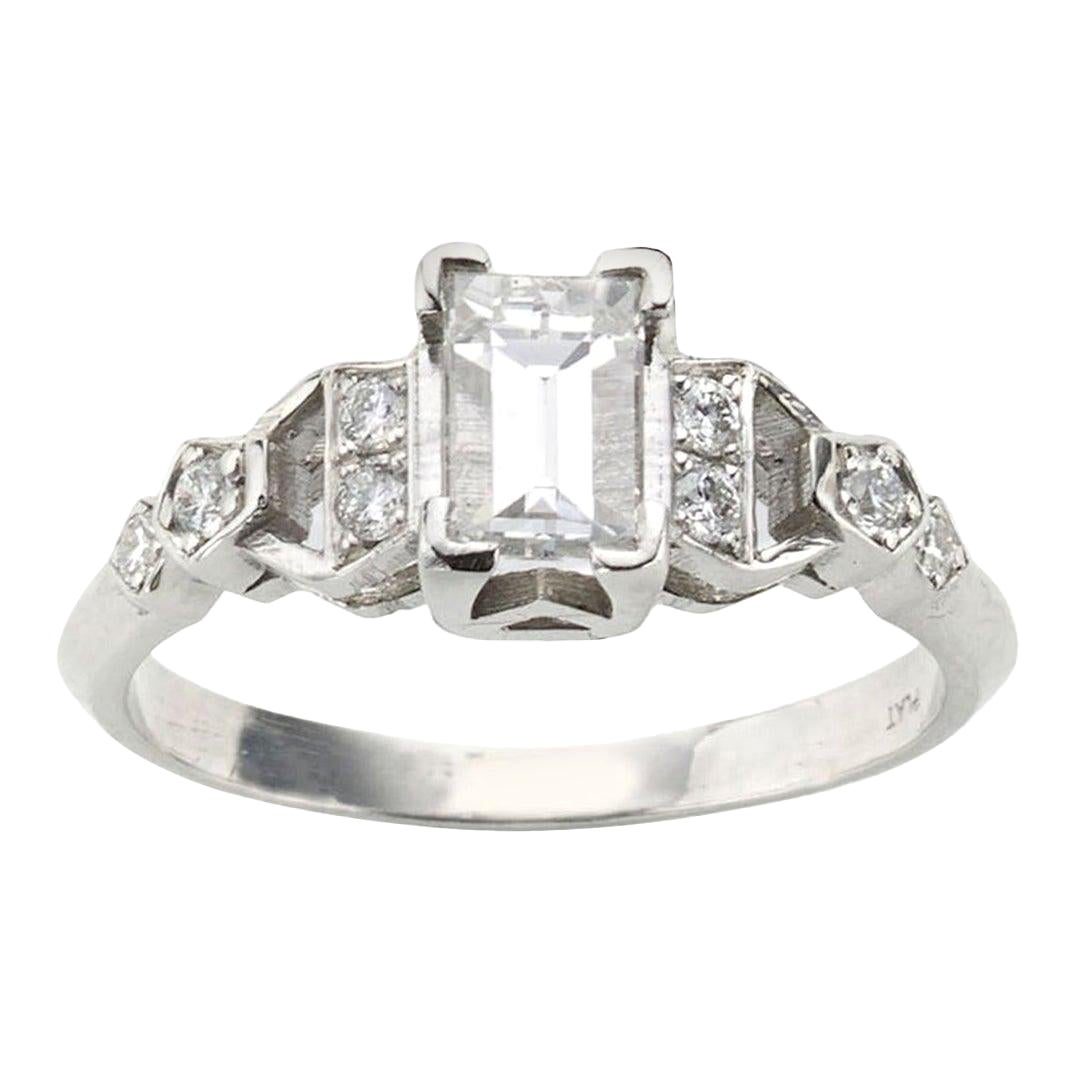 Art Deco Inspired 0.81 Carat Round Brilliant Diamond and Sapphire ...