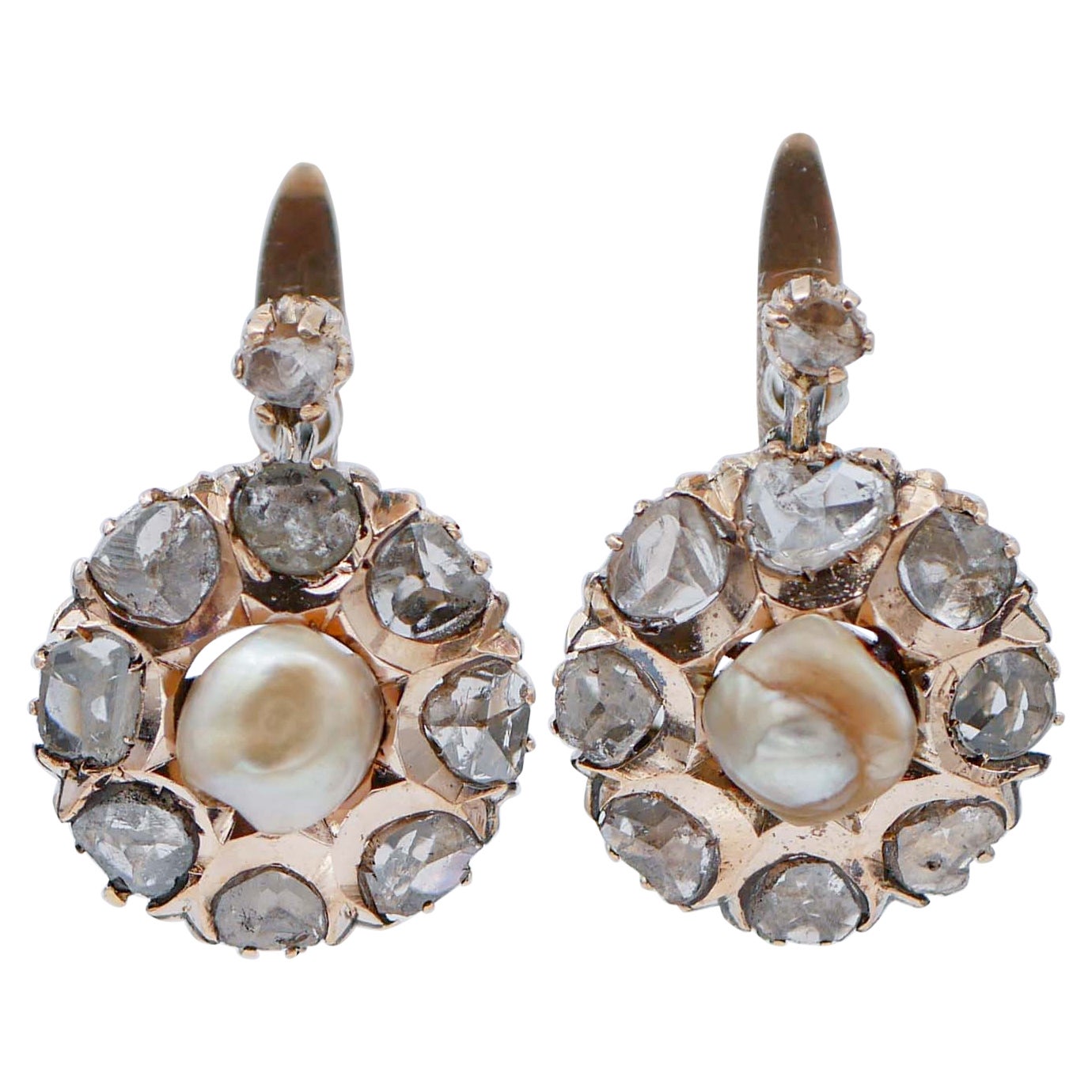 Mobe Pearl Diamond Rose Gold Sunburst Stud Earrings at 1stDibs