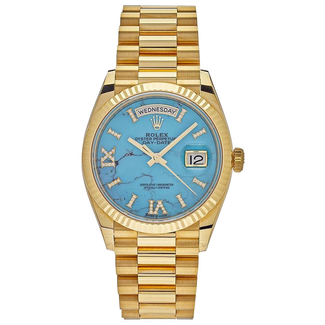 Rolex Day-Date 36 Yellow Gold Green Malachite Diamond Dial Diabezel ...