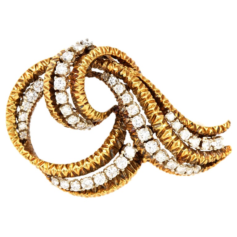 Vintage 1960's Diamond 18K Gold Parisian Rope Bouquet Brooch Pin For ...