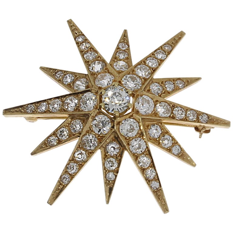 Diamond Gold Twelve-Rayed Star Brooch Pendant For Sale at 1stDibs ...