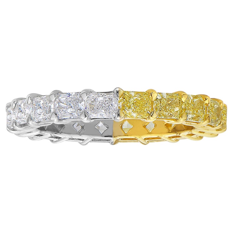 Half Yellow Half White Radiant East West Eternity Band For Sale at 1stDibs