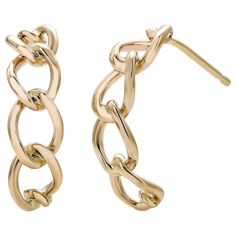Fourteen Karat Yellow Gold Curb Link Chain Hoop Earrings For Sale at ...