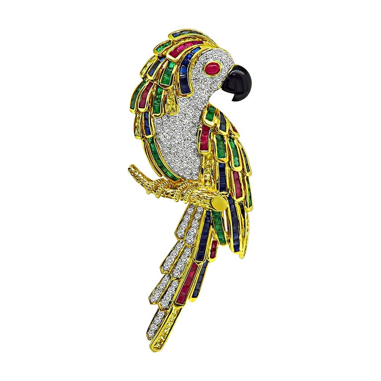 2.00ct Diamond 4.00ct Multi Color Precious Gemstone Parrot Pin For Sale ...