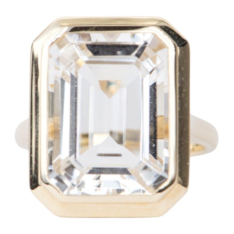 Statement Large Rock Crystal 9K Gold Bezel Set Ring R6386 at 1stDibs