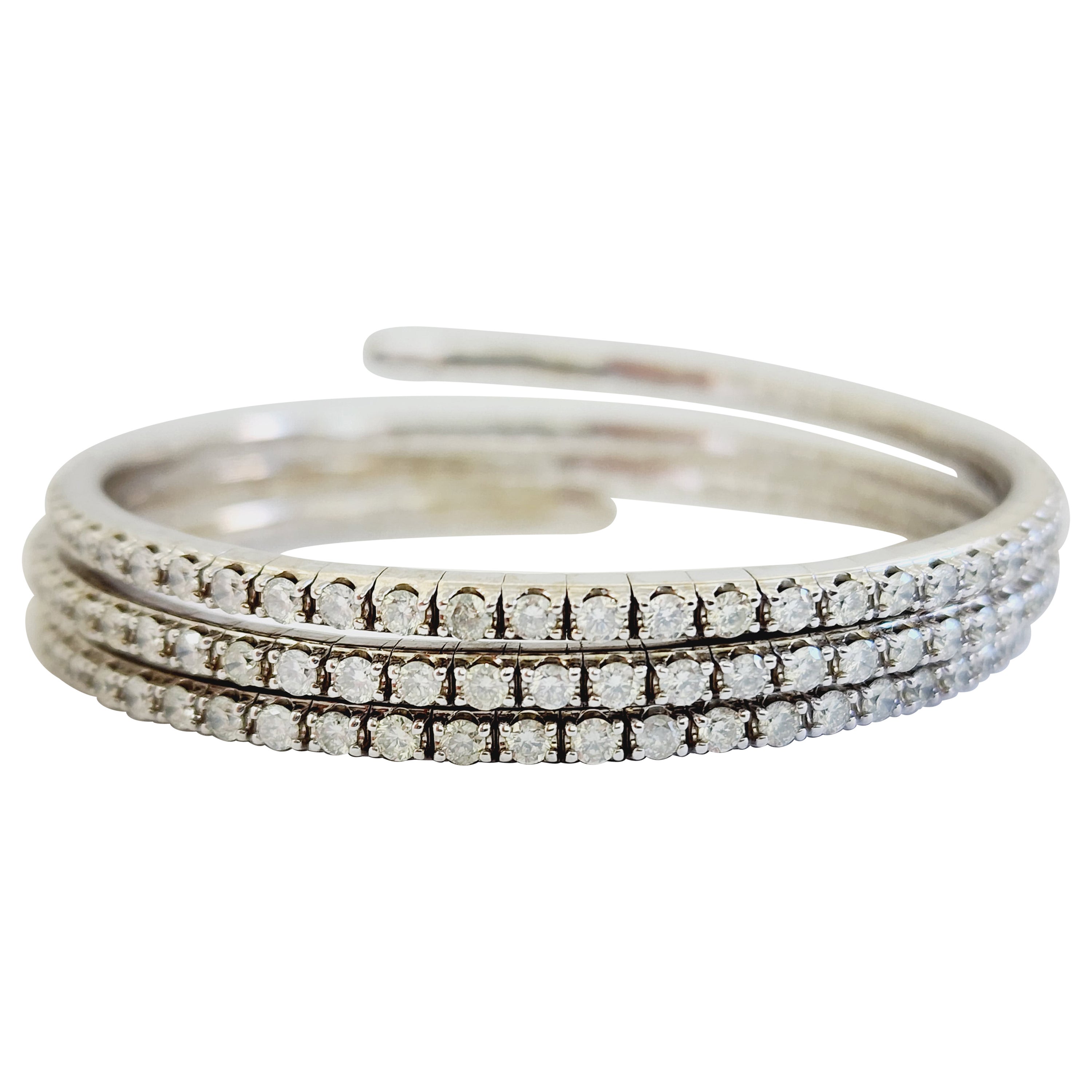 14 Karat Flexible Diamond Bangle 2 Rows Half-Way For Sale at 1stDibs
