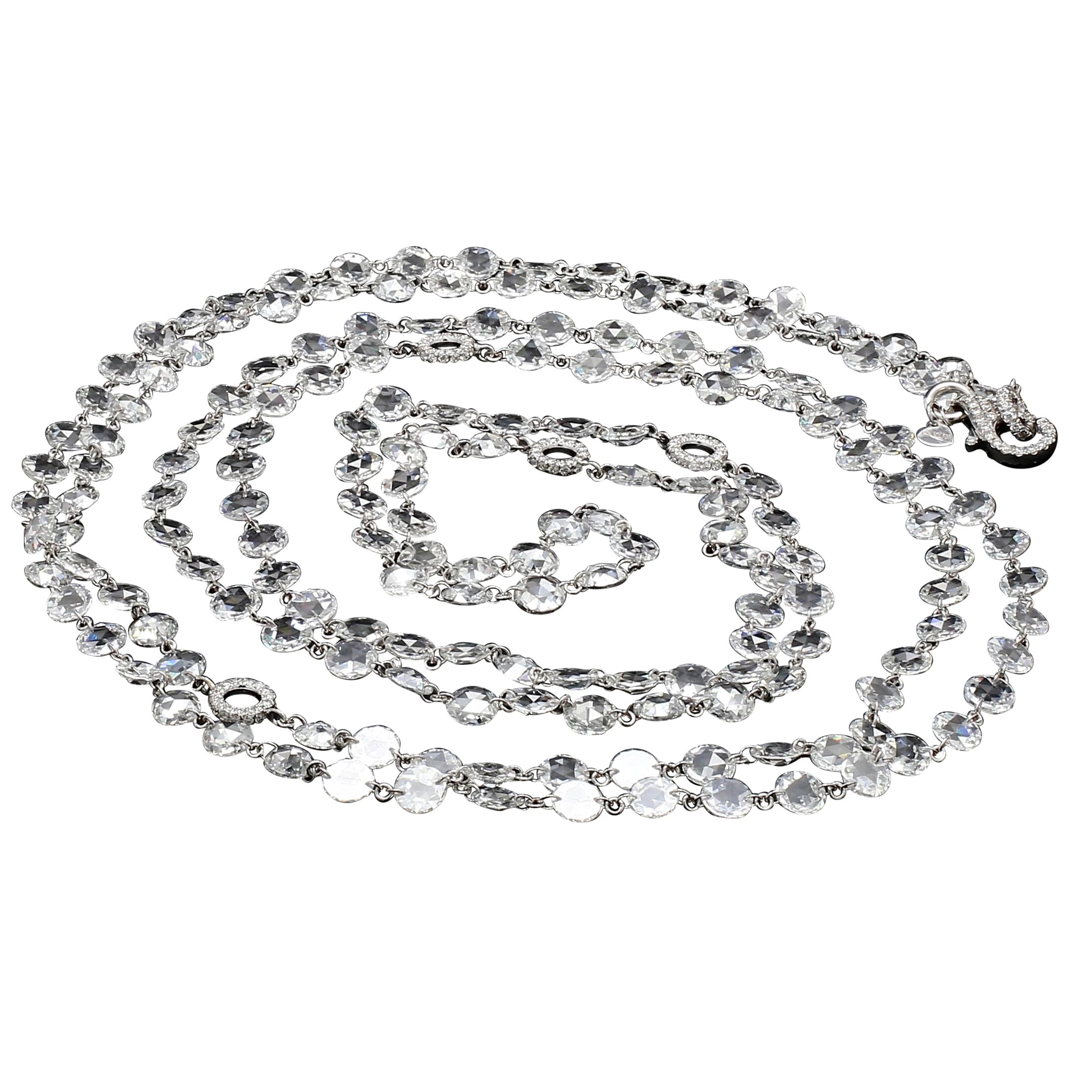 Natural Rosecut Round Diamond Chain Necklace Crafted in Platinum For ...