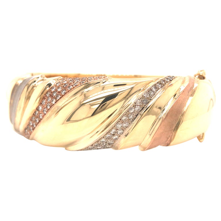14K Tri-Color Diamond Bangle Gold For Sale at 1stDibs