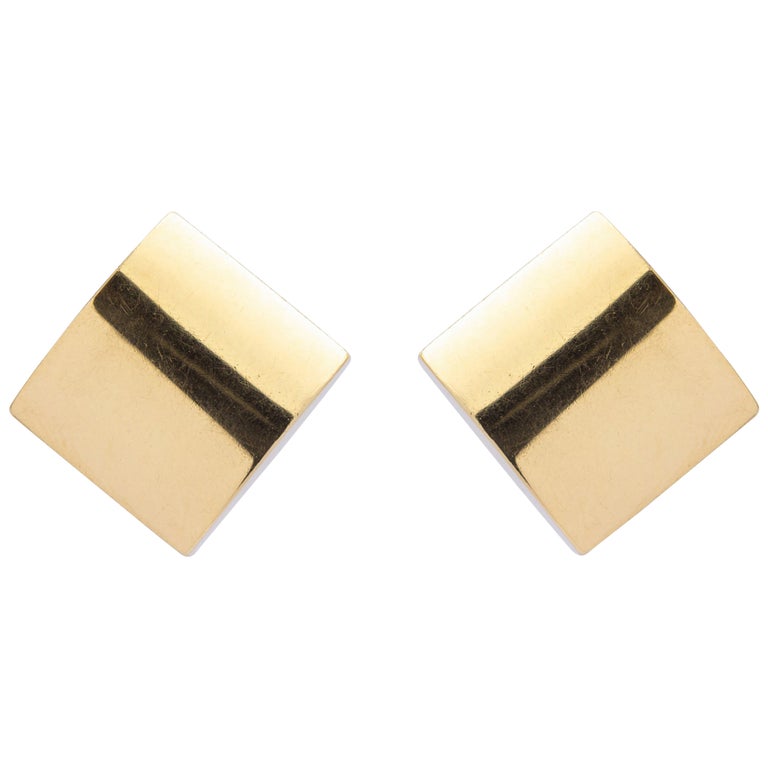 Vintage, 14 Karat Yellow Gold, Square Ear Clips For Sale at 1stDibs