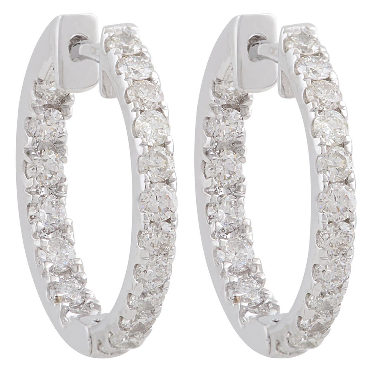 1.15 Carat SI Clarity HI Color Diamond Pave Hoop Earrings 10k White ...