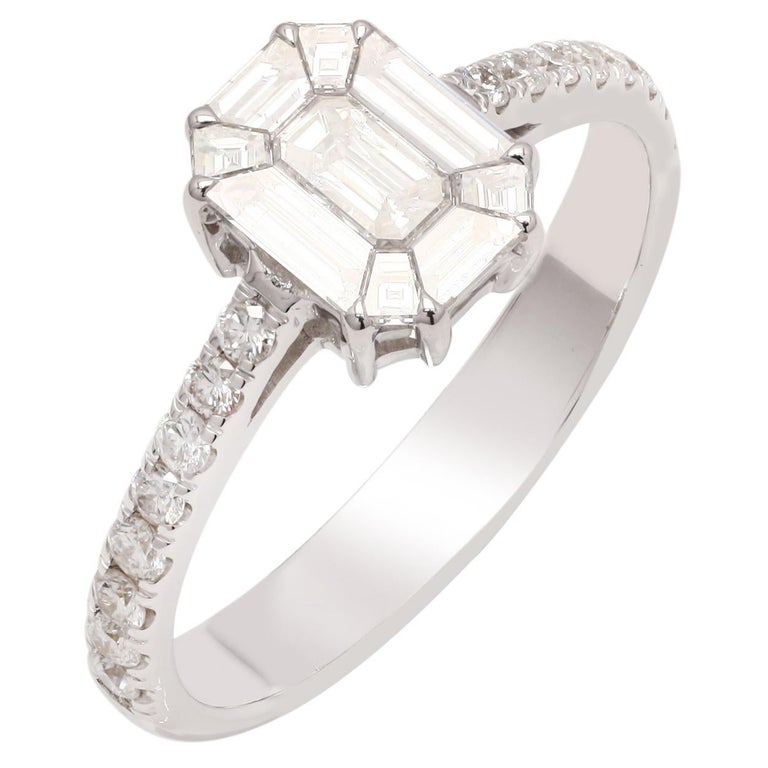 Illusion Octogen Diamond Setting with Simple Diamond Shank In 18k White ...