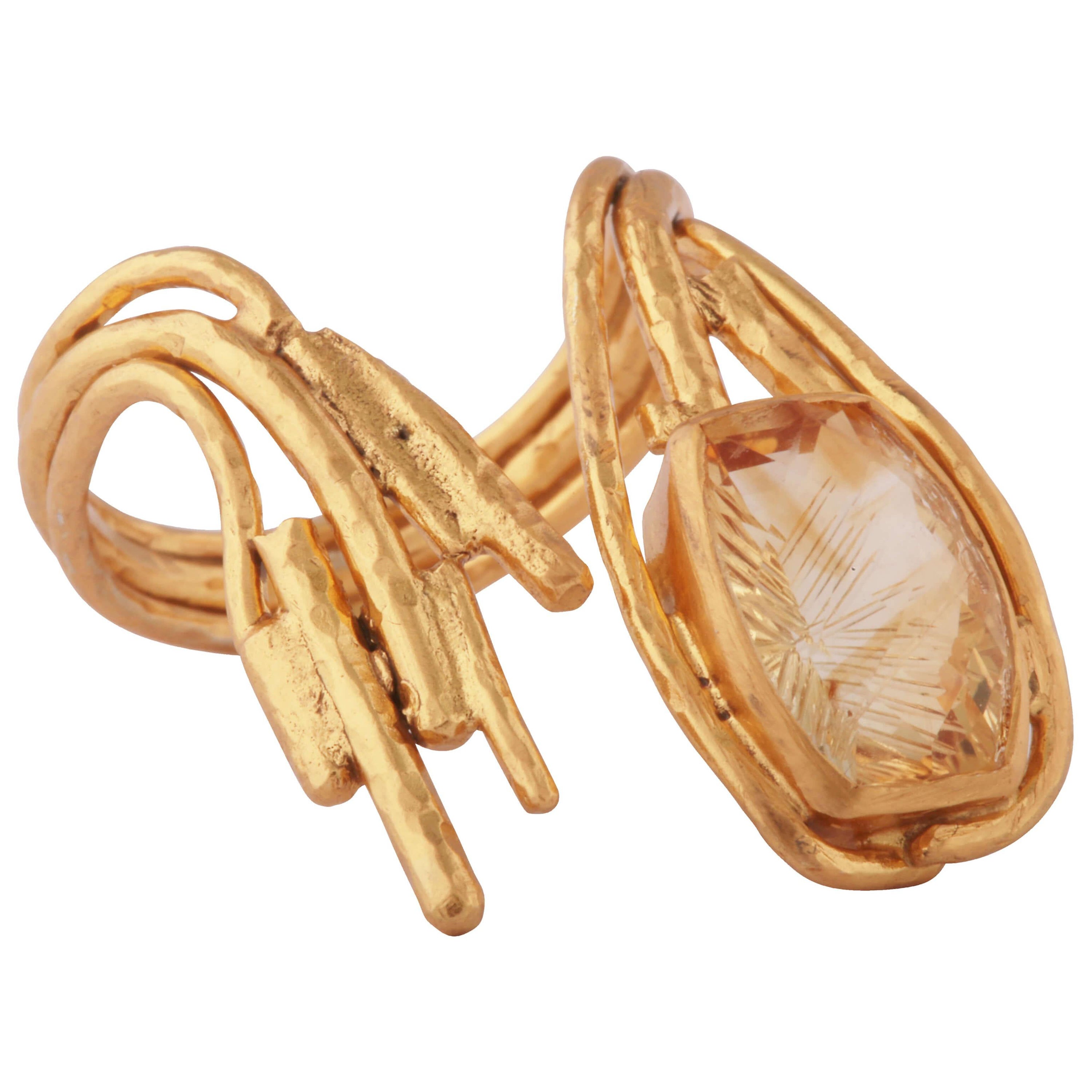 Carved Citrine Diamonds Gold Chara Ring For Sale at 1stDibs
