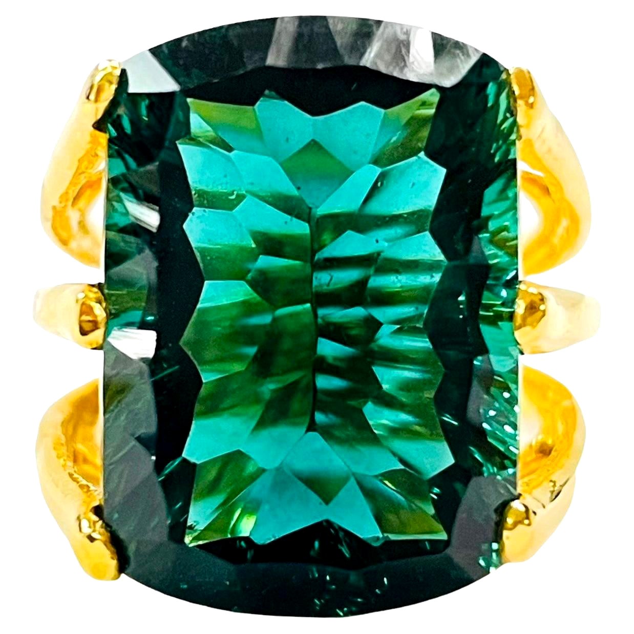 New African Tourmaline Forest Green 14K Ygold Plated Sterling Ring at ...