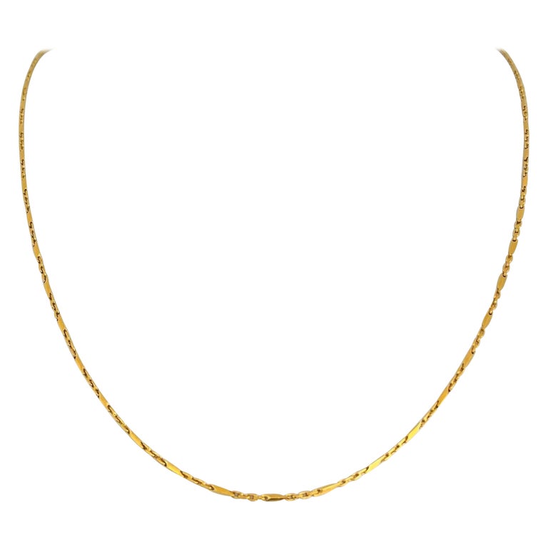 23 Karat Yellow Gold Solid Thin Bar and Cable Link Chain Necklace For ...