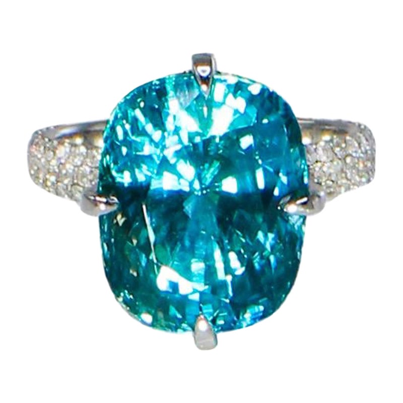 GIA 14K 17.20 Ct Blue Zircon&Diamonds Antique Art Deco Style Engagement ...