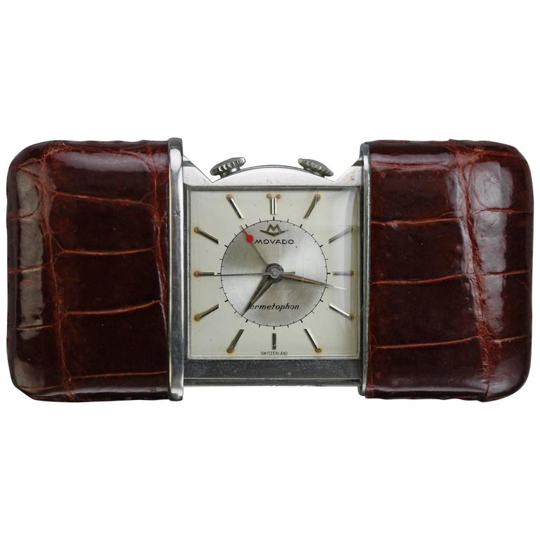 Movado Stainless Steel Crocodile Ermetophon Travel Alarm Clock at ...