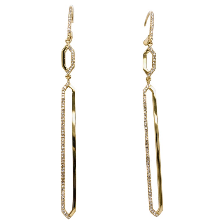 Diamond Geometric Link Dangle Drop Earrings 0.50 carat, 14K Yellow Gold ...
