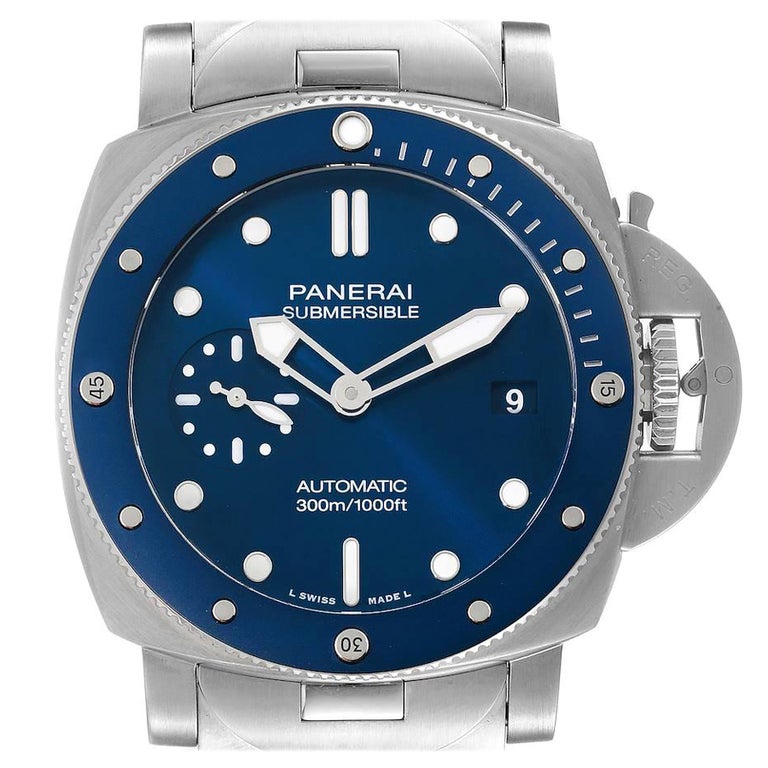 Panerai Submersible Blu Notte Blue Dial Steel Mens Watch PAM01068 Box ...