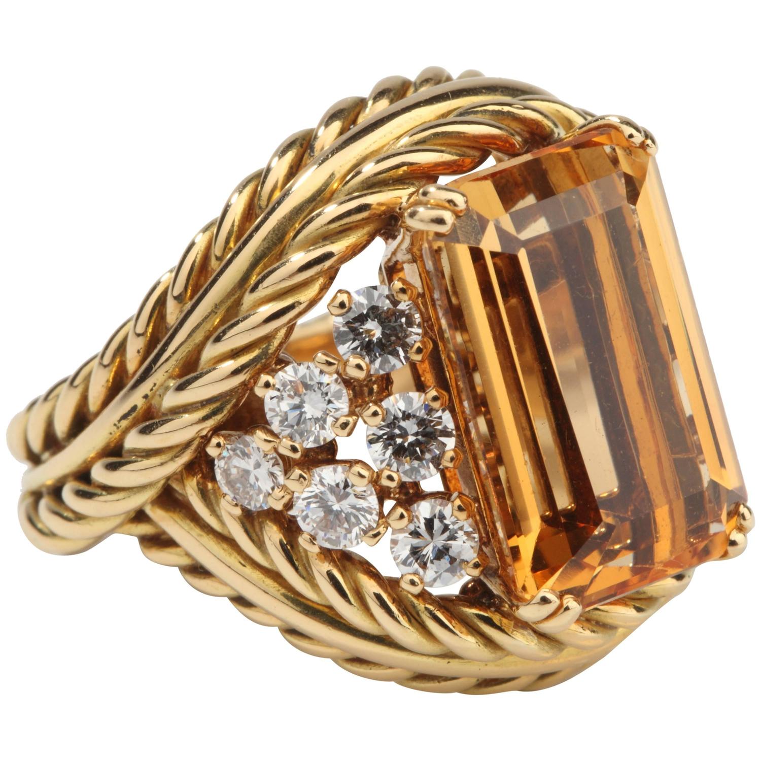 1950s Chaumet Paris Topaz Diamond Gold Ring at 1stdibs