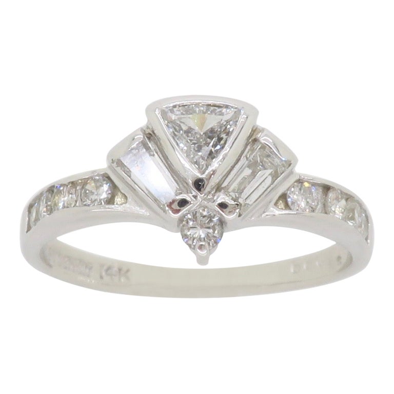 Custom Diamond Fan Cocktail Ring Made in 14k White Gold at 1stDibs