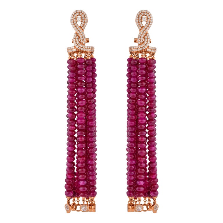 Ruby Dangle Earring in 14 Karat Rose Gold For Sale at 1stDibs