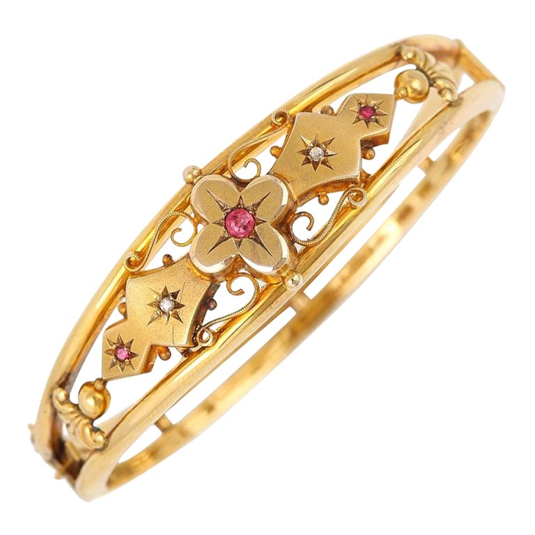 Late Victorian Gold, Ruby and Diamond Bangle, Circa 1890 For Sale at ...