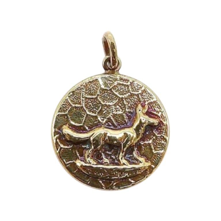 14k Gold Victorian Inspired Signature Fox Pendant-Charm For Sale at 1stDibs