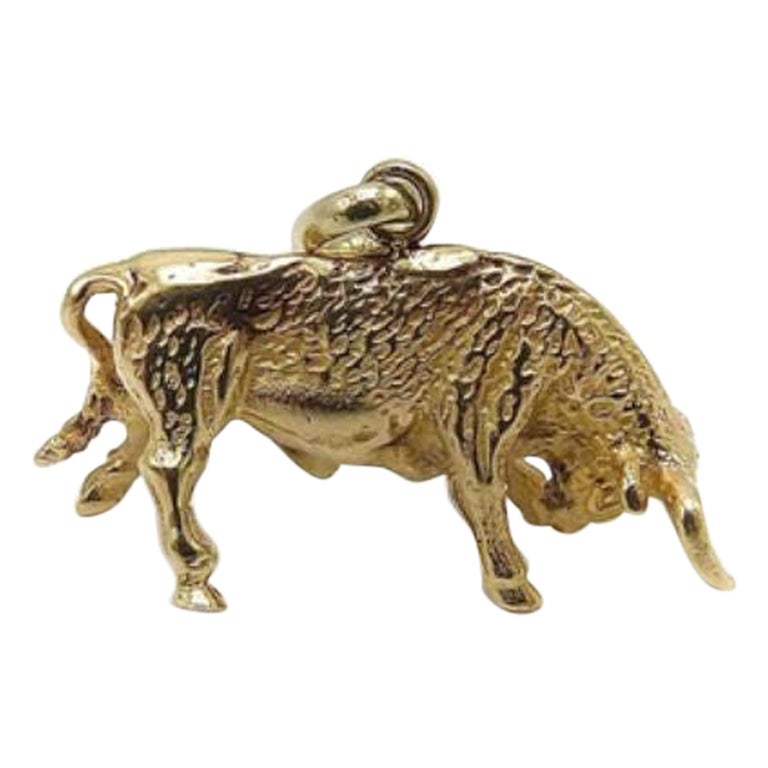 14k Gold Vintage Taurus Bull Pendant / Charm For Sale at 1stDibs