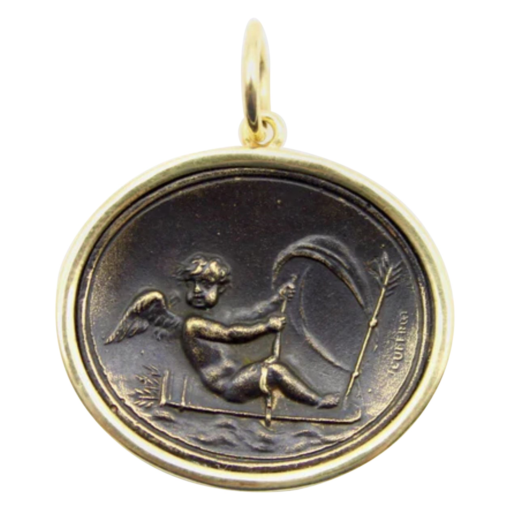 Victorian 18K Gold Star, Moon, and Wheat Medallion with Rose Cut ...