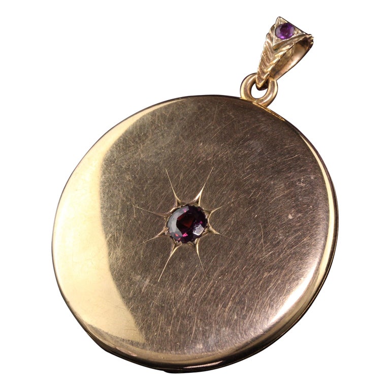 Antique Victorian 10K Yellow Gold Amethyst Monogrammed Locket For Sale ...