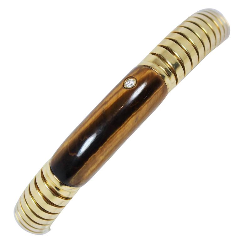 Tiger's Eye Ruby Diamond Gold Bracelet For Sale at 1stDibs