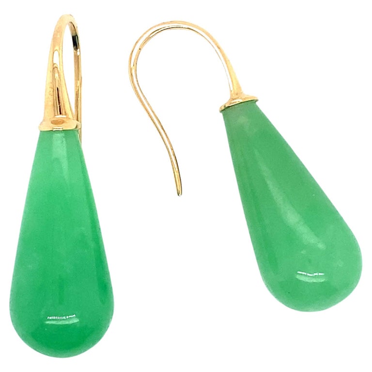 Elegant French Jade Drop Earrings Yellow Gold For Sale at 1stDibs