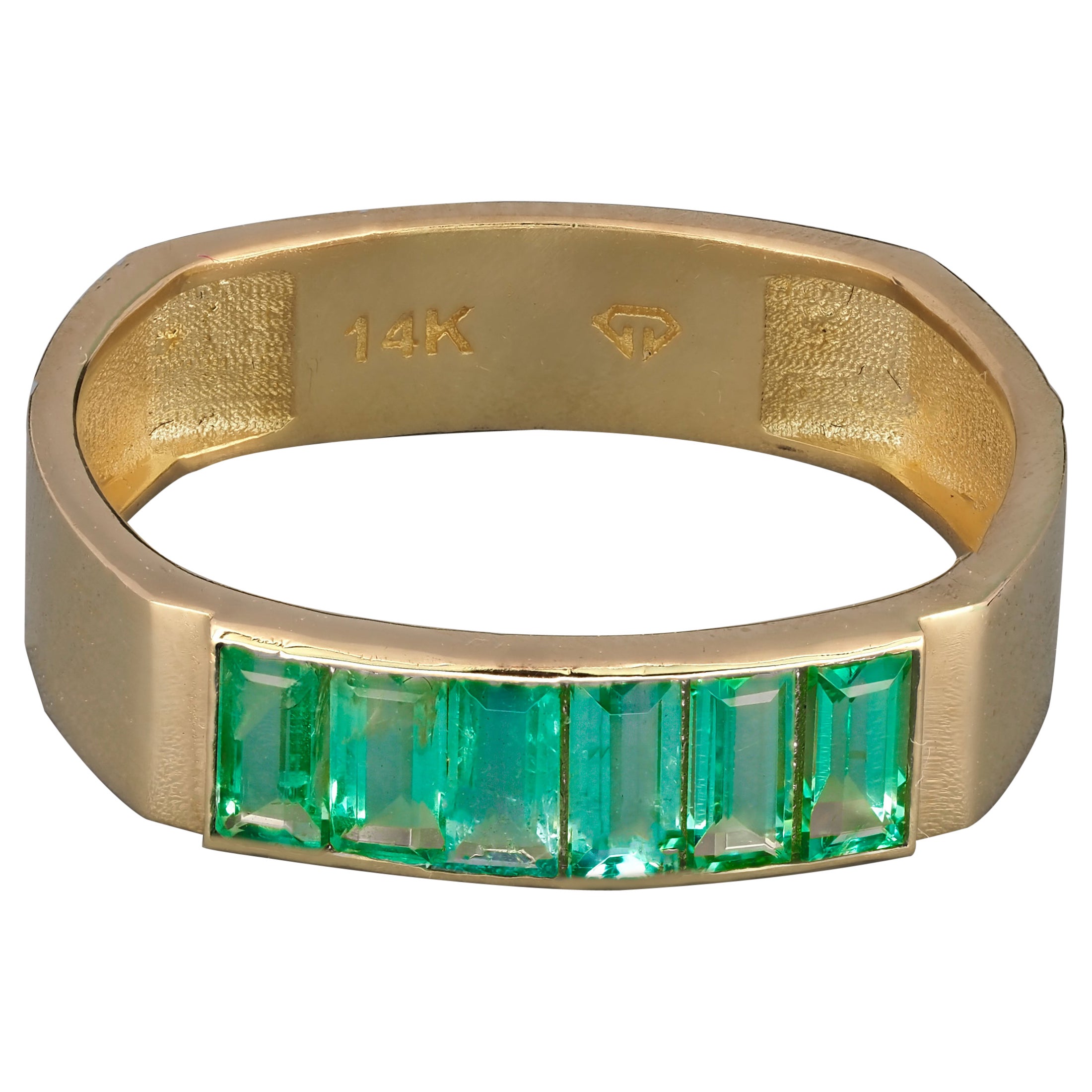 Handmade Emerald Ring with Baguette Diamond Detail in Yellow Gold For ...
