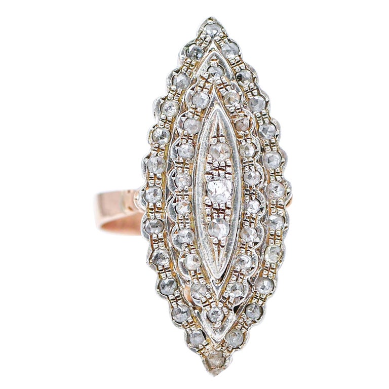 Diamonds,Rose Gold and Silver Retrò Ring. For Sale at 1stDibs