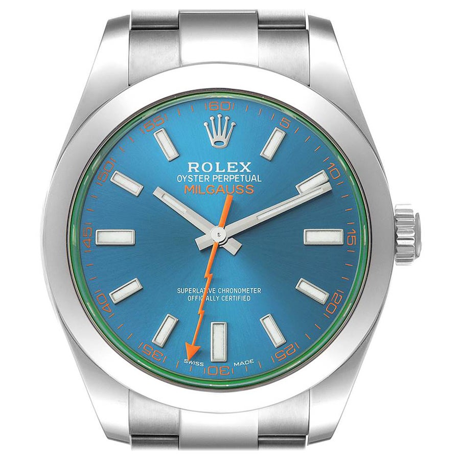 Rolex Stainless Steel Blue Milgauss Oyster Automatic Wristwatch Ref ...