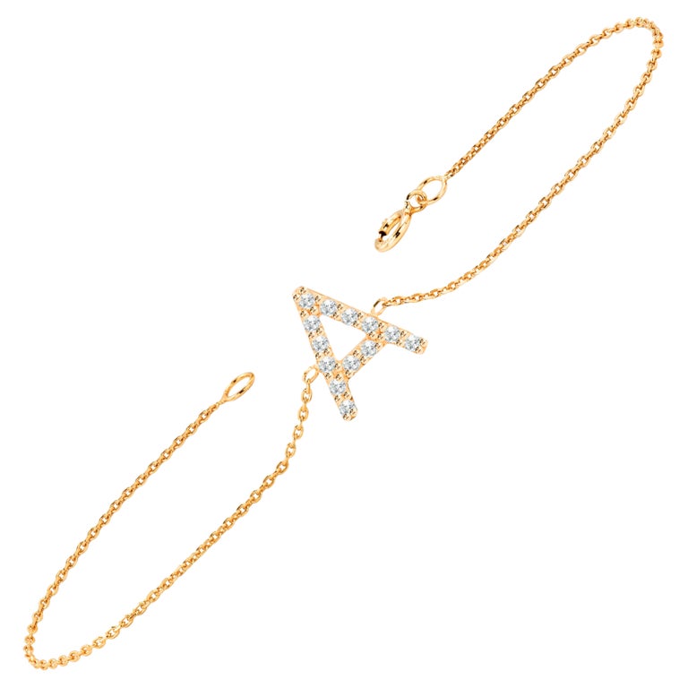 14K Gold 0.12 Ct Diamond Initial Bracelet For Sale at 1stDibs