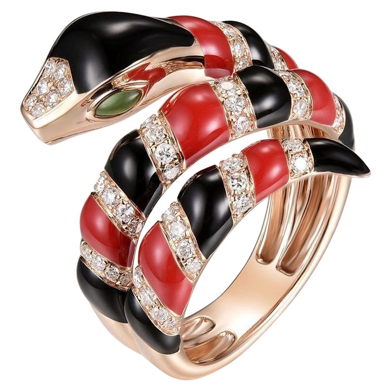Enamel Snake Black and Red Enamel Diamond Ring in 18 Karat Rose Gold at ...
