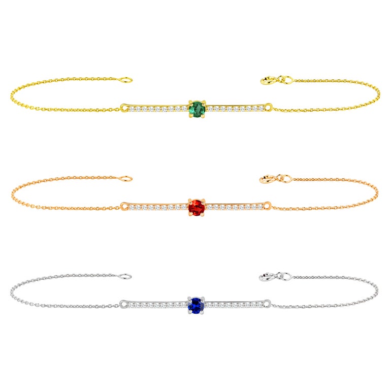 14K Gold Birthstones Bracelet Jewelry For Her Emerald Ruby Sapphire ...