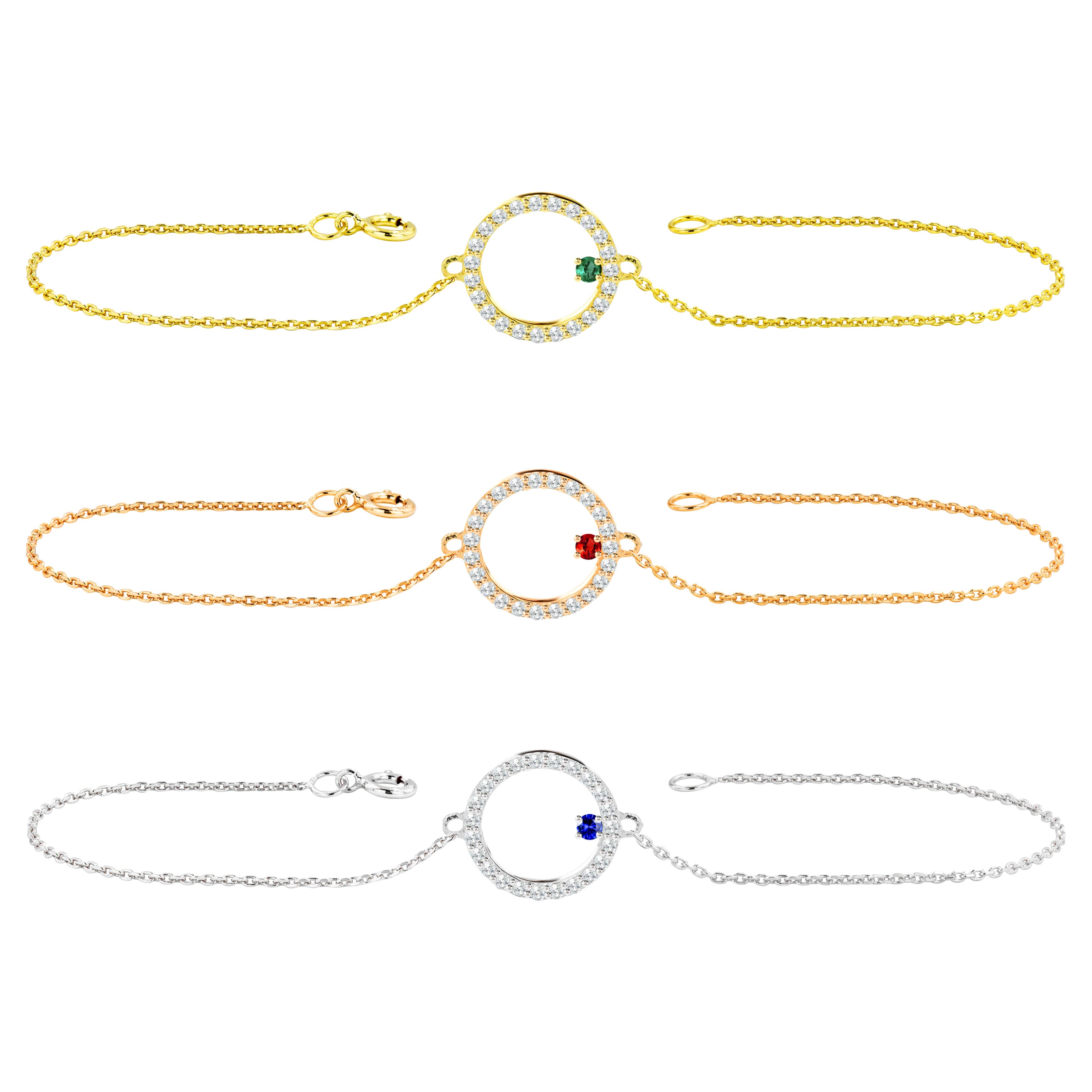 14K Gold Open Circle Diamond Bracelet With Solitaire Diamond Minimalist ...