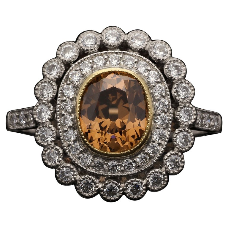 Hancocks 1.11ct Fancy Orange-Brown Diamond Double Cluster Ring ...