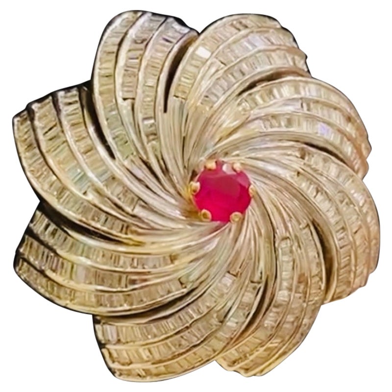 Amazing Flower Design Ct 7,12 of Diamonds and Ruby on Ring For Sale at ...
