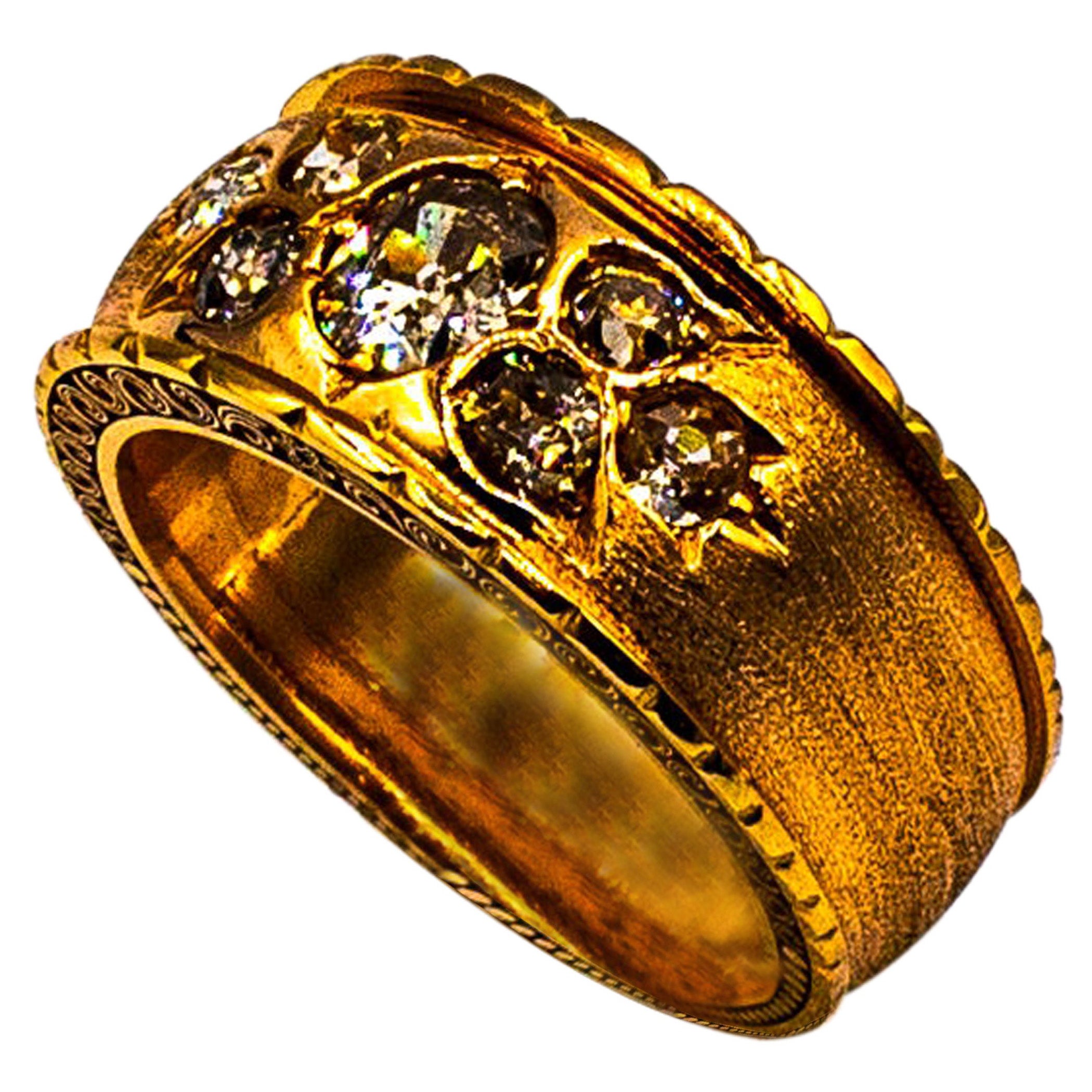 Art Deco Style White Old European Cut Diamond Ruby Yellow Gold Band ...