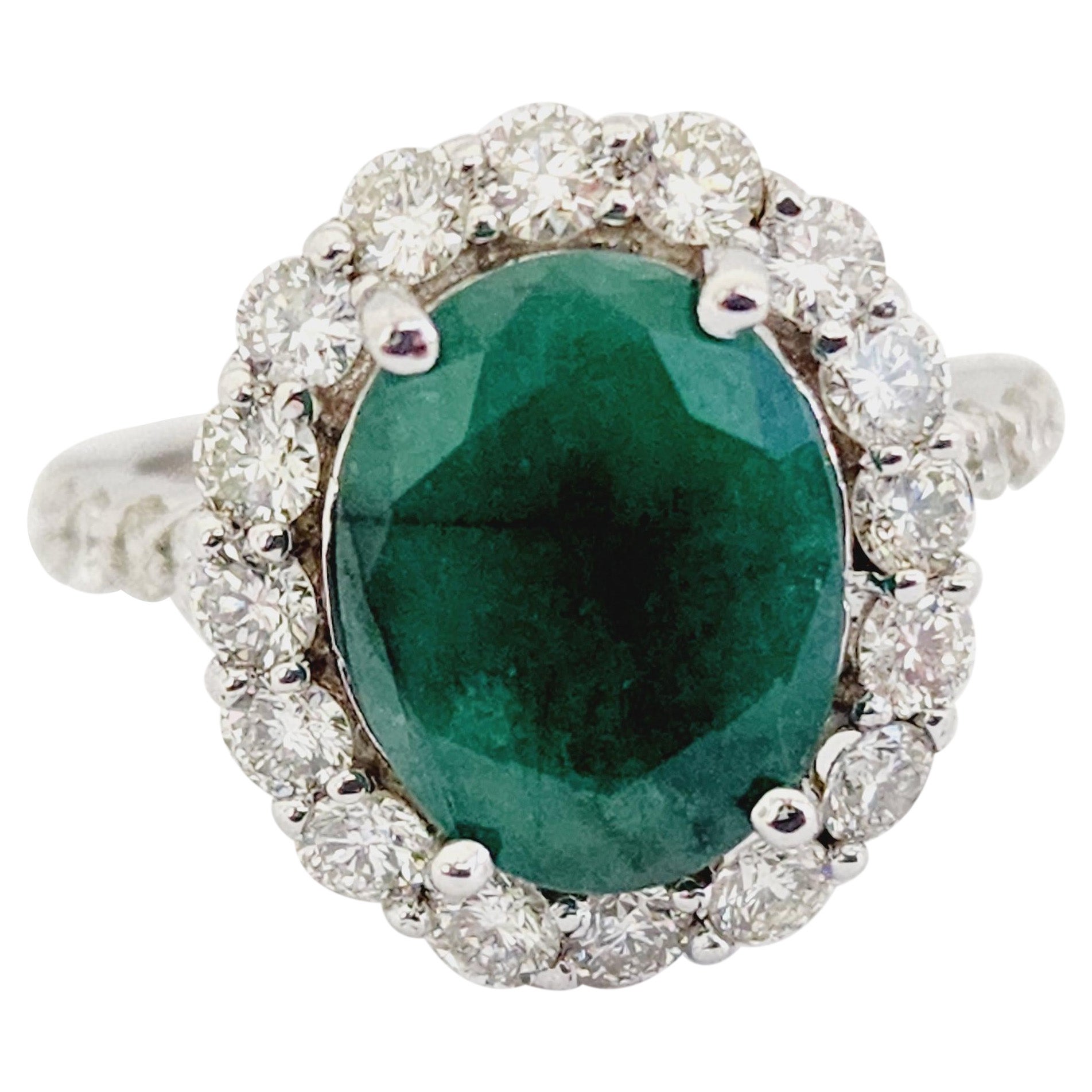 3.74 Carats Natural Emerald Oval Shape 14 Karat White Gold Ring For ...