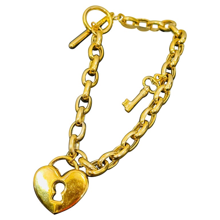 Vintage Turkish Lock and Key Charm Link Bracelet in 14 Karat Yellow ...