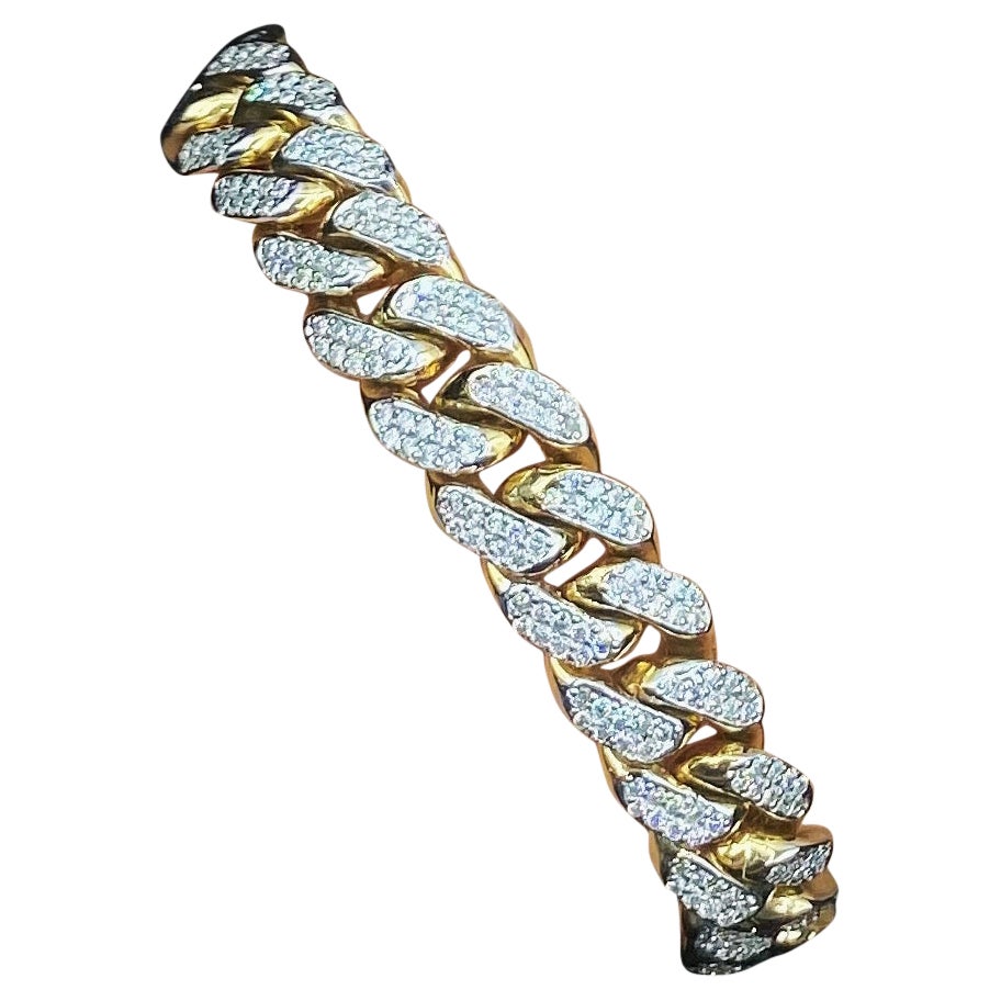 14k Yellow Gold Fashion Cuban Diamond Bracelet For Sale at 1stDibs