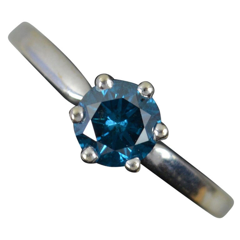 Amazing 0.80ct Blue Diamond and 14ct White Gold Solitaire Engagement ...