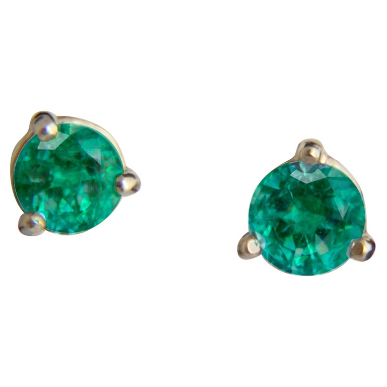 14 K Gold Earrings with Genuine Emeralds, Emerald Stud Earrrings For ...