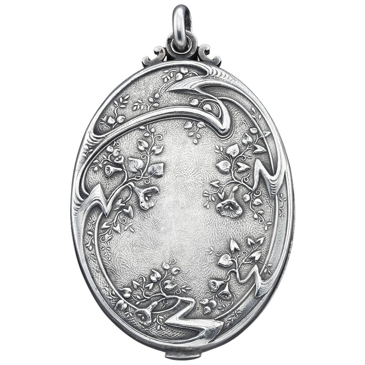 Art Nouveau French Silver Locket Mirror at 1stDibs