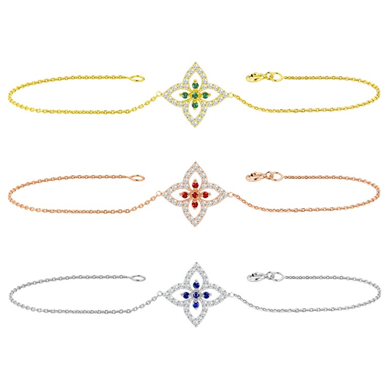 18K Stone Clover Bracelet For Sale at 1stDibs