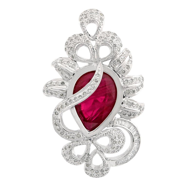 Ruby Gemstone Diamond Pave Cocktail Ring 18 Karat Gold Silver Art Deco ...